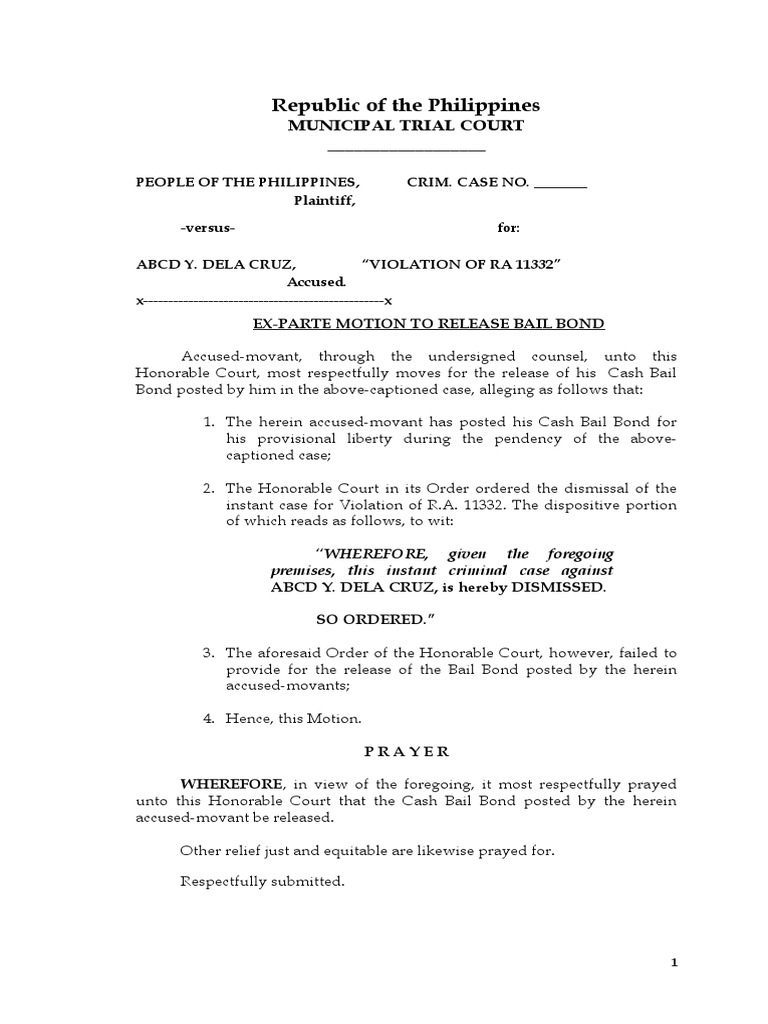Sample Motion To Release Bail Bond | PDF