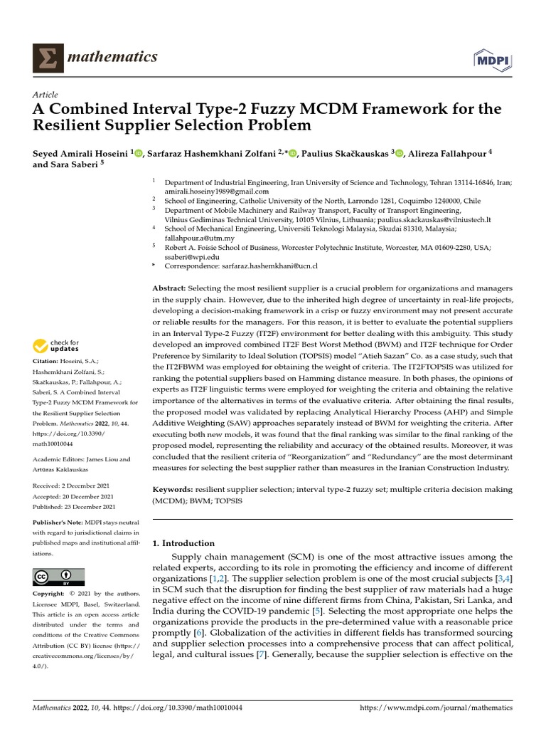 A Combined Interval Type-2 Fuzzy MCDM Framework For The Resilient ...