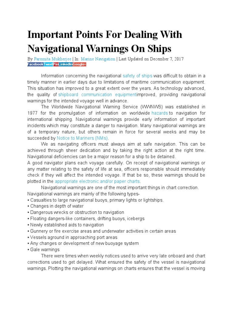 Important Points For Dealing With Navigational Warnings On Ships | PDF ...
