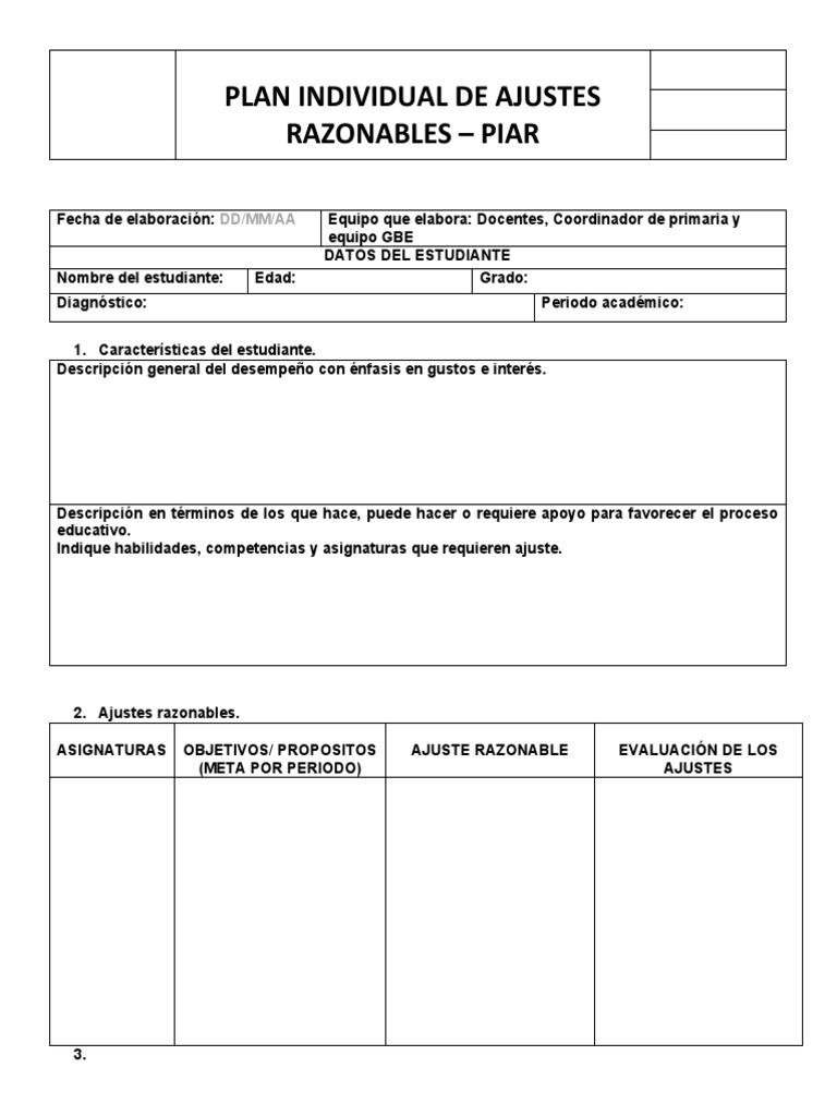 Formato Piar | PDF | Aprendizaje | Inclusión (Educación)