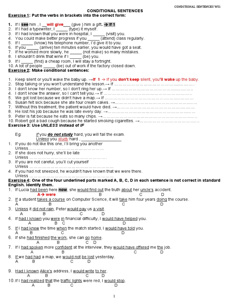 Conditional Sentences Ws1 | PDF