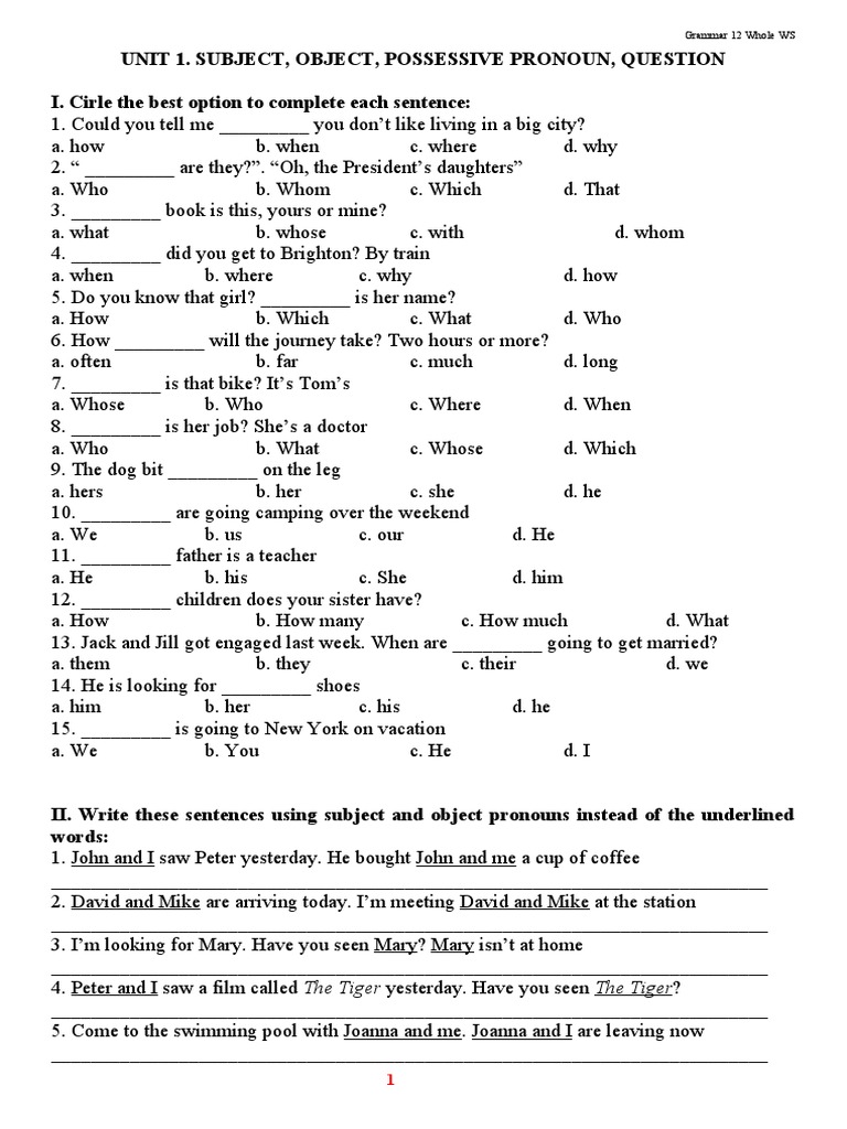 Grammar 12 Whole WS | PDF | Subject (Grammar) | Grammar