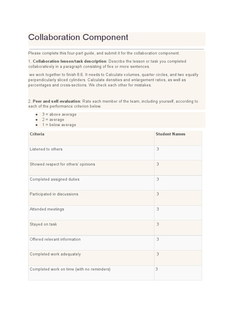 Collaboration Component: Criteria Student Names | PDF | Wiki ...
