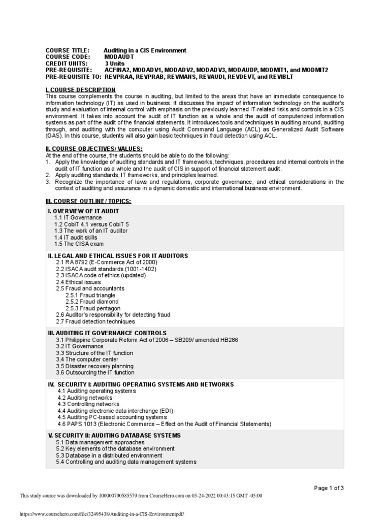 Auditing in A CIS Environment PDF | PDF | Audit | Internal Control