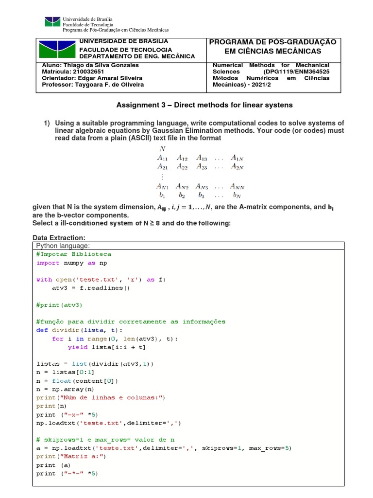 Assignment 3 - Direct - Numerical - Methods - For - Linear - Systems ...