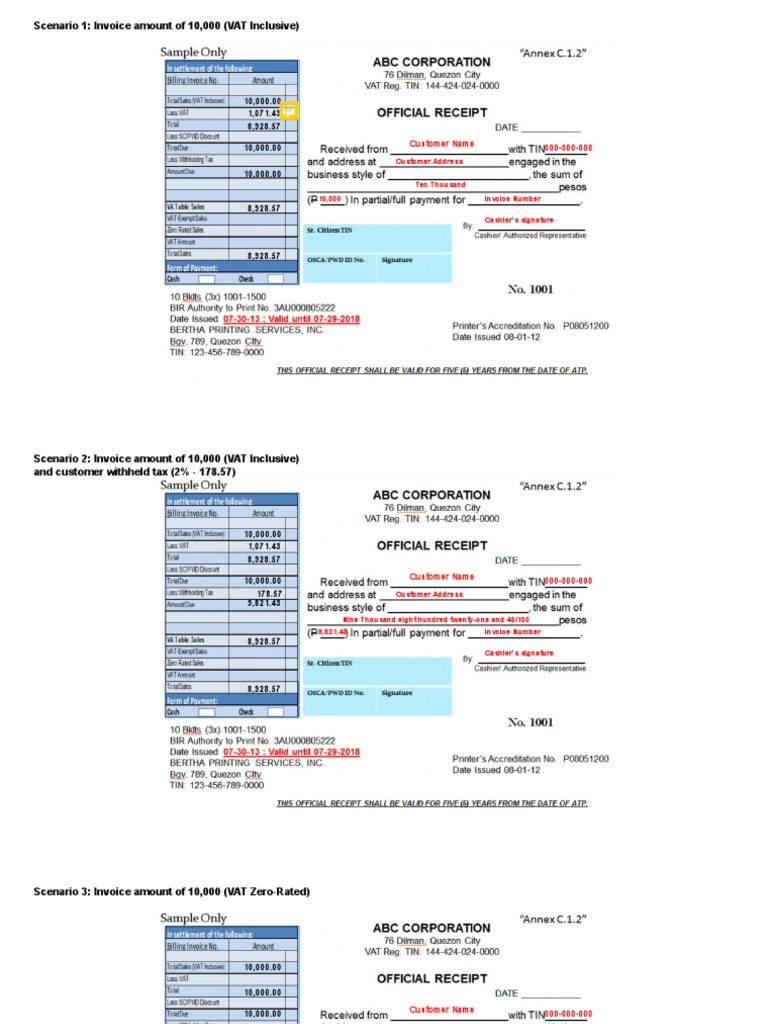 Invoice Scenarios: VAT, Withholding Tax, Zero-Rated | PDF | Invoice ...