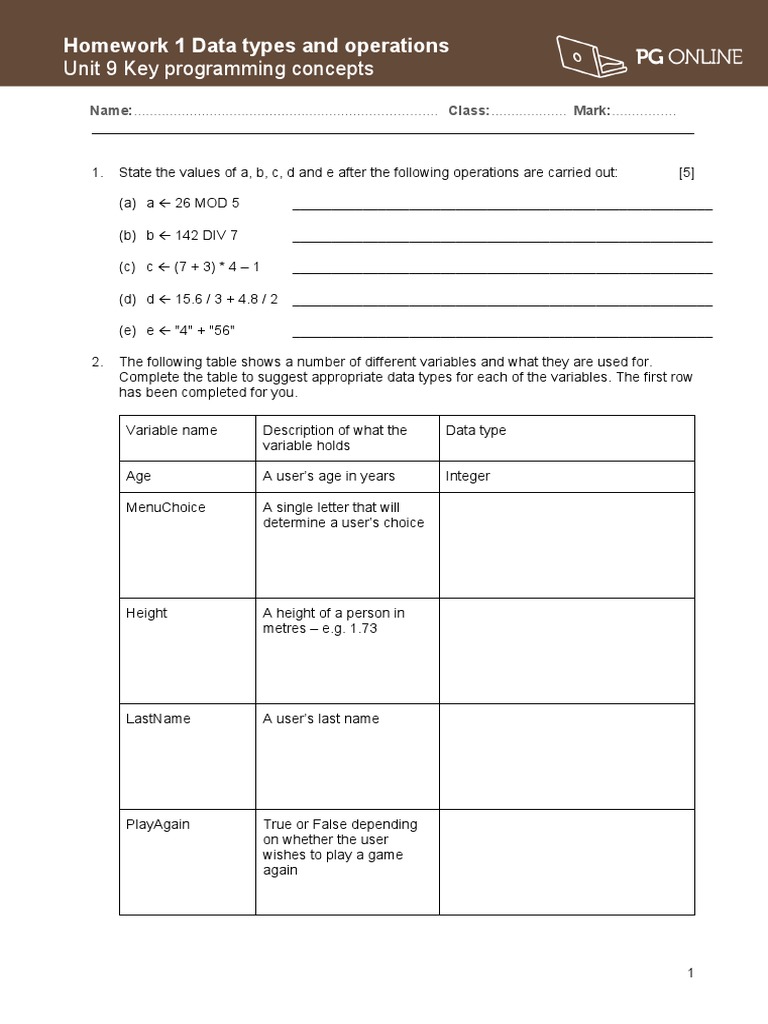 Homework 1 Data Types Operations | PDF | Data Type | Computer Programming