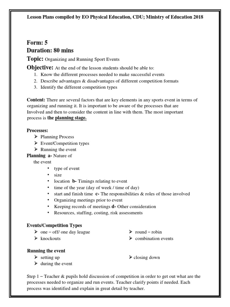 PE Lesson Plans by EO 2018 | PDF