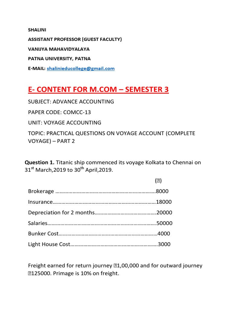 Shalini Chaurasia - Voyage Accounting Part II, M. Com. Sem.-Iii ...