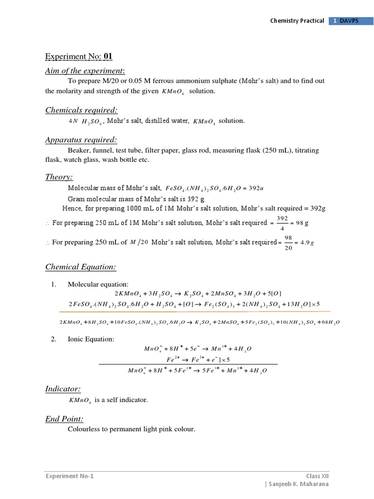 Aim of The Experiment | PDF | Titration | Chemistry