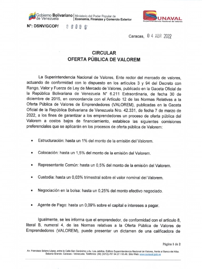 Circular No. 0006 de La SUNAVAL | PDF