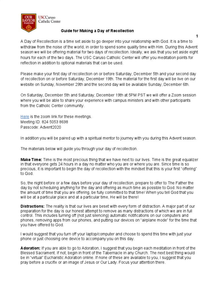 Advent Day of Recollection Guide | PDF | Rosary | Eucharist