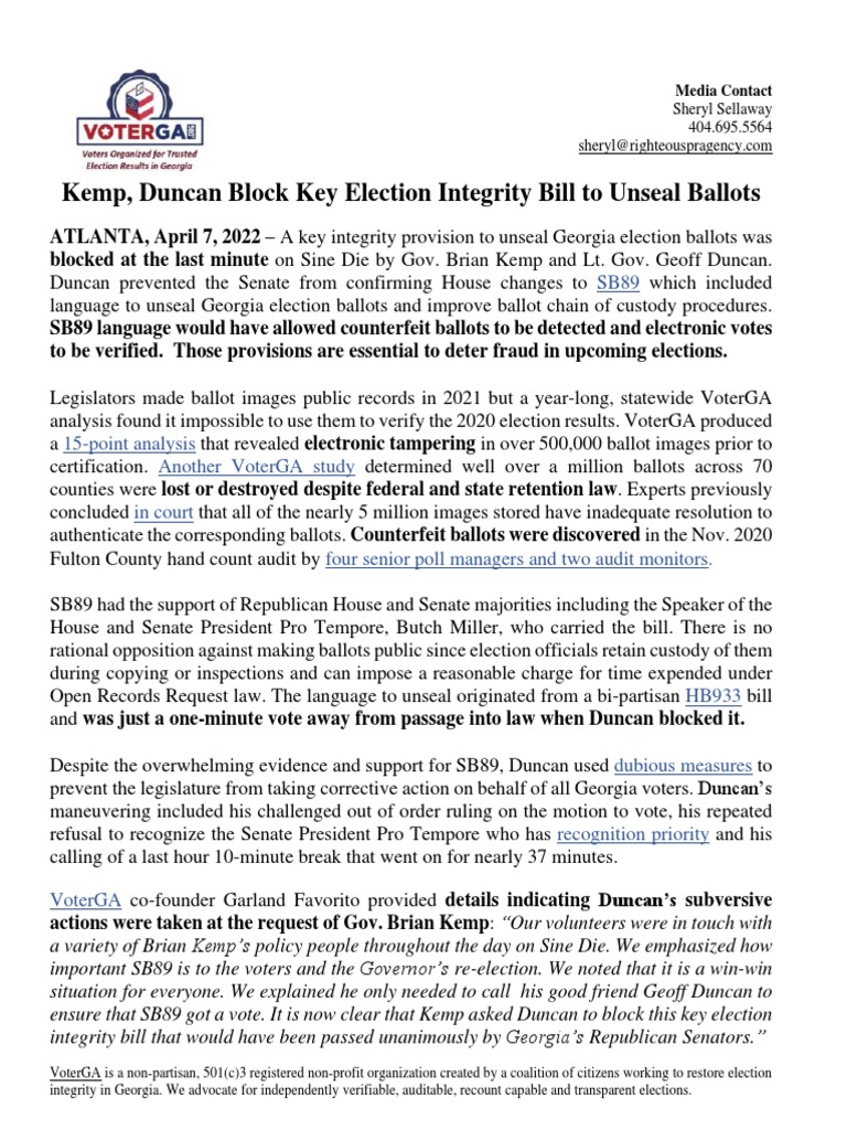 GA Press Release Geoff Duncan and Brian Kemp Block SB89 Unseal Ballots ...