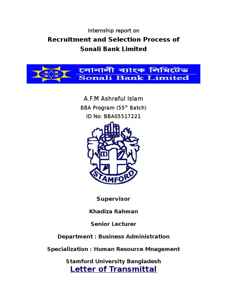 Sonali Bank Intern Report 1.Docx | PDF | Banks | Recruitment