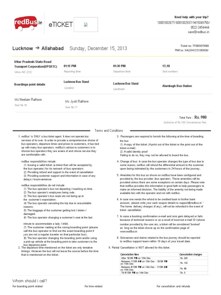 Eticket: Lucknow Allahabad Sunday, December 15, 2013 | PDF | Ticket ...