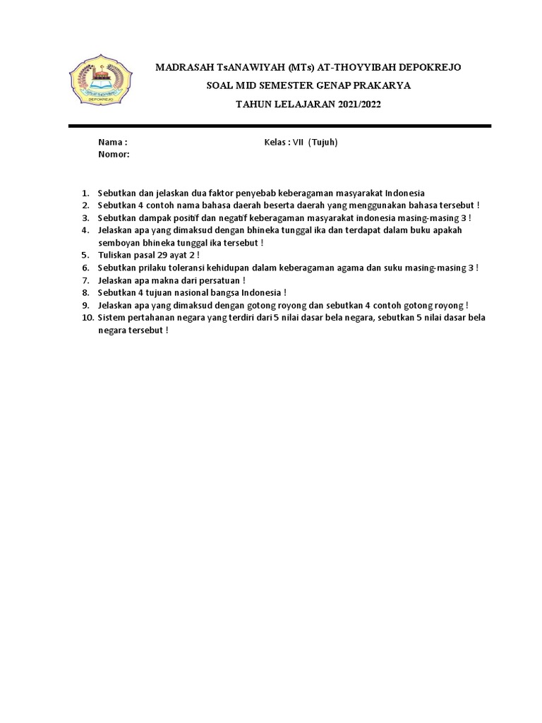 Soal Mid Genap KLS 7 | PDF