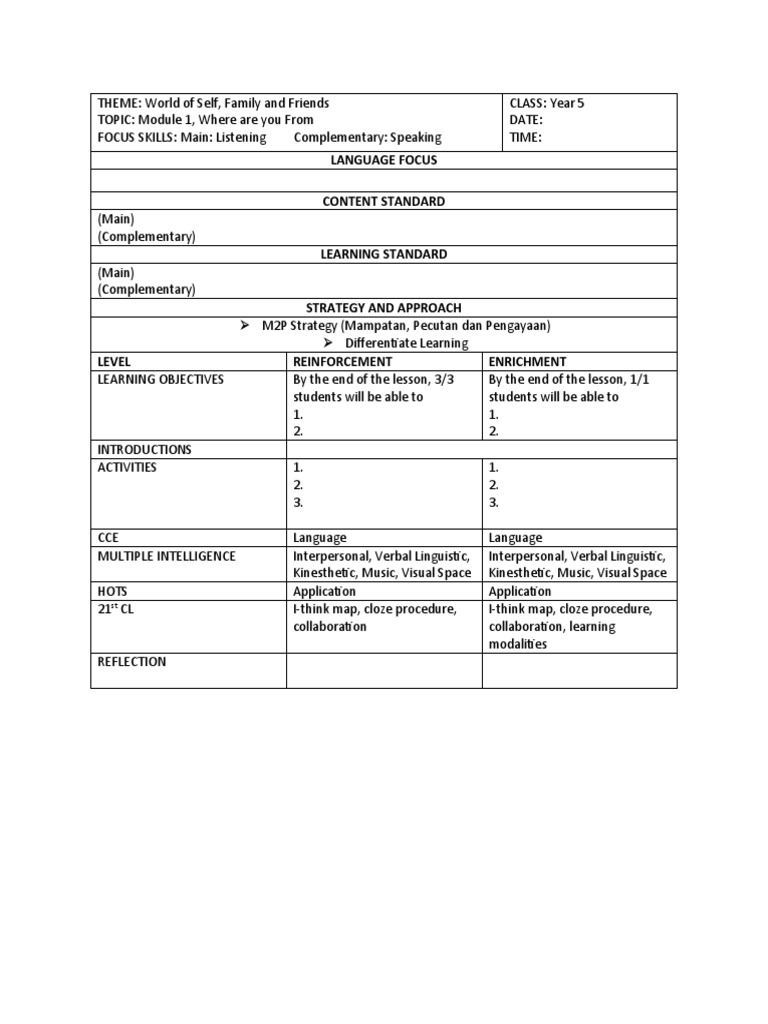 Catchup English Lesson Plan Format | PDF