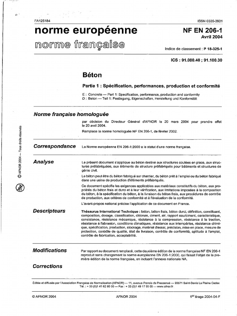 NF EN 206 1 - Beton | PDF