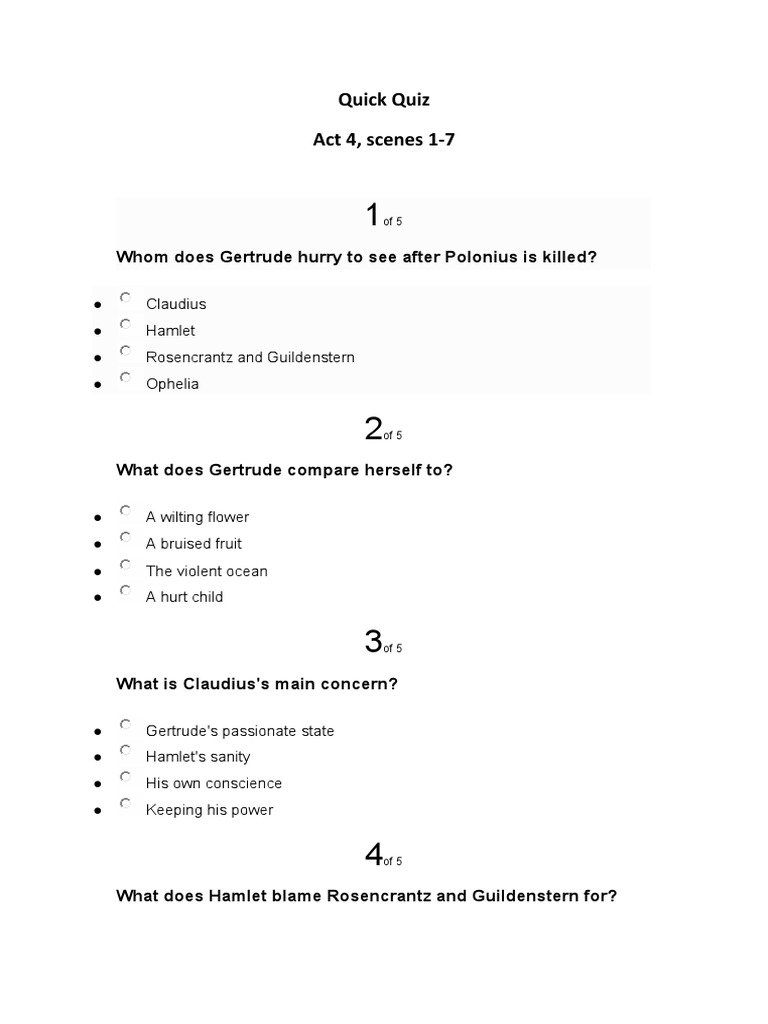 Quick Quiz | PDF | Hamlet | Shakespearean Characters