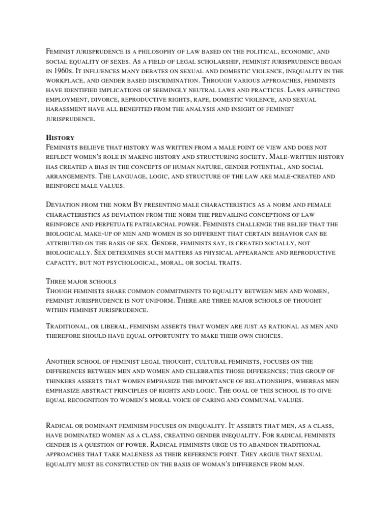 Feminist Jurisprudence Is A Philosophy of Law Based On The Political ...
