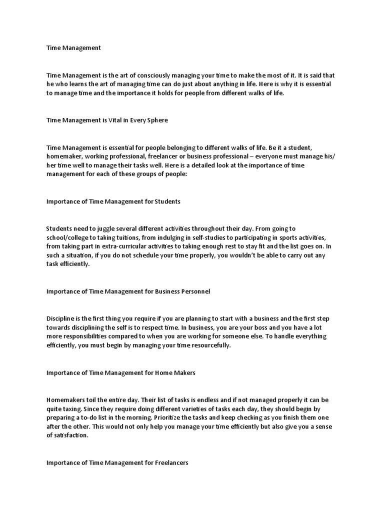 Essay Time Management | PDF | Time Management | Professional Skills