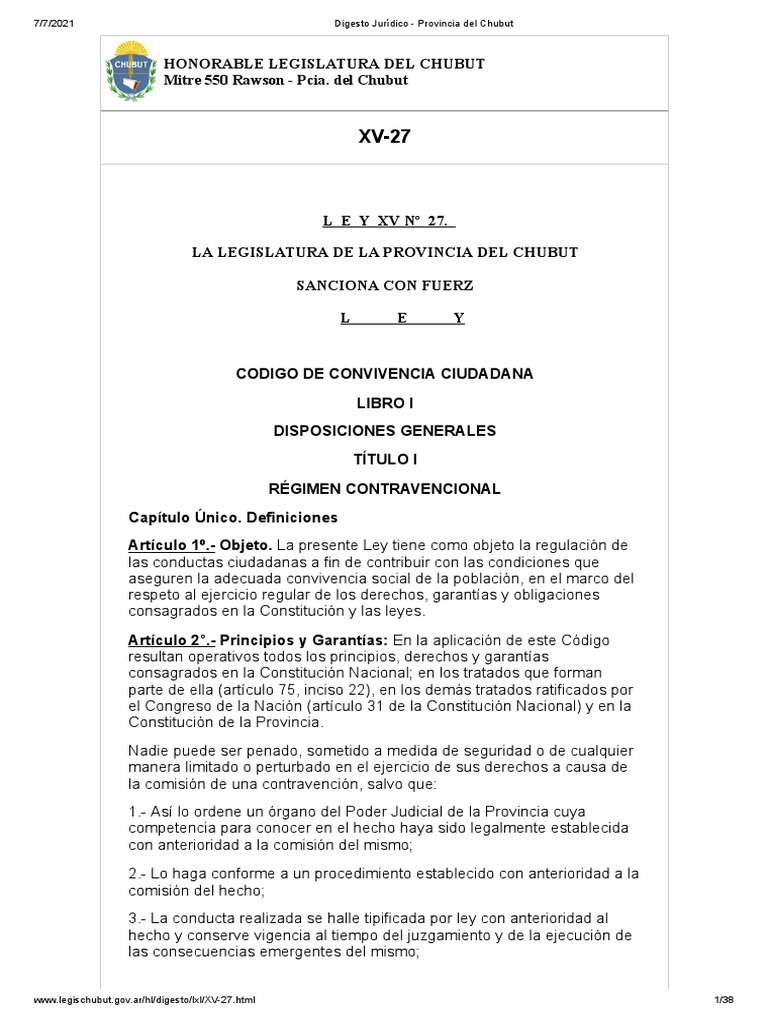 Código De Convivencia Ciudadana De Chubut Pdf