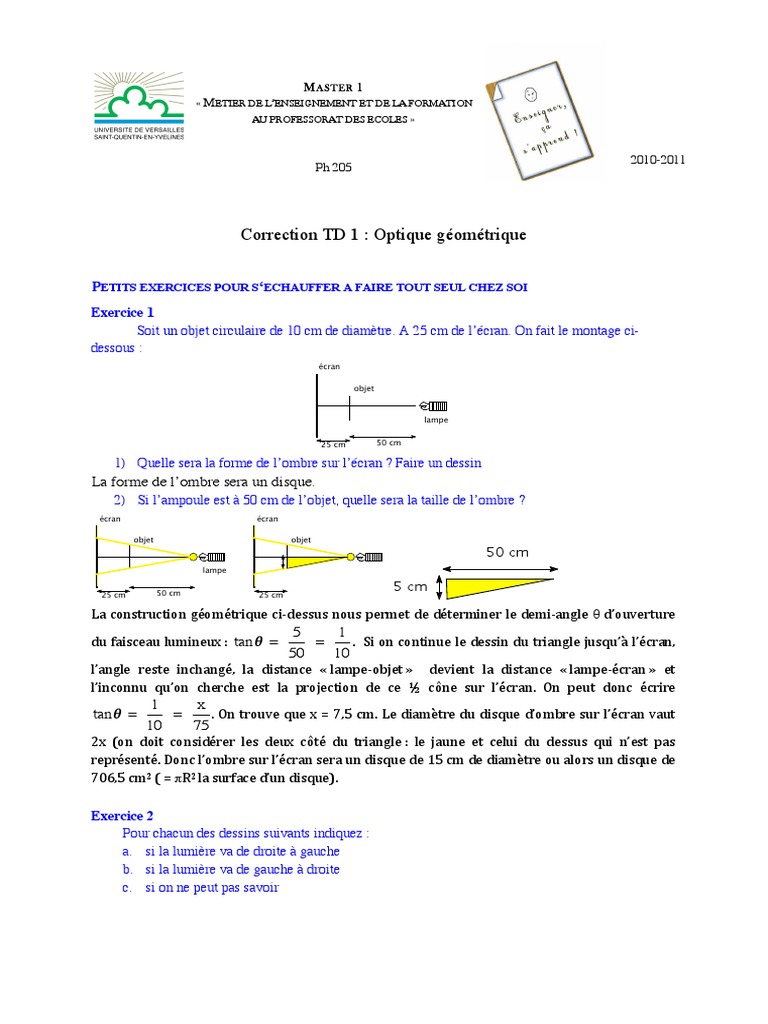 Correction TD Optique Géométrique | PDF | Réfraction | Atomique