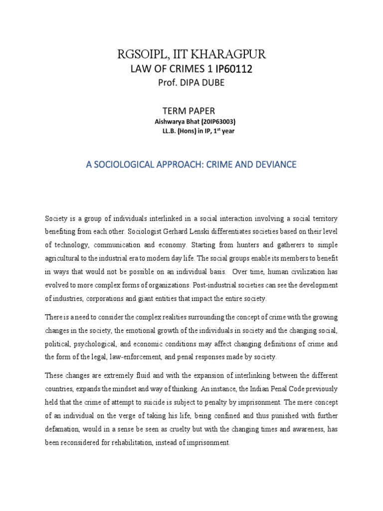 A Sociological Approach: Crime and Deviance | PDF | Deviance (Sociology ...