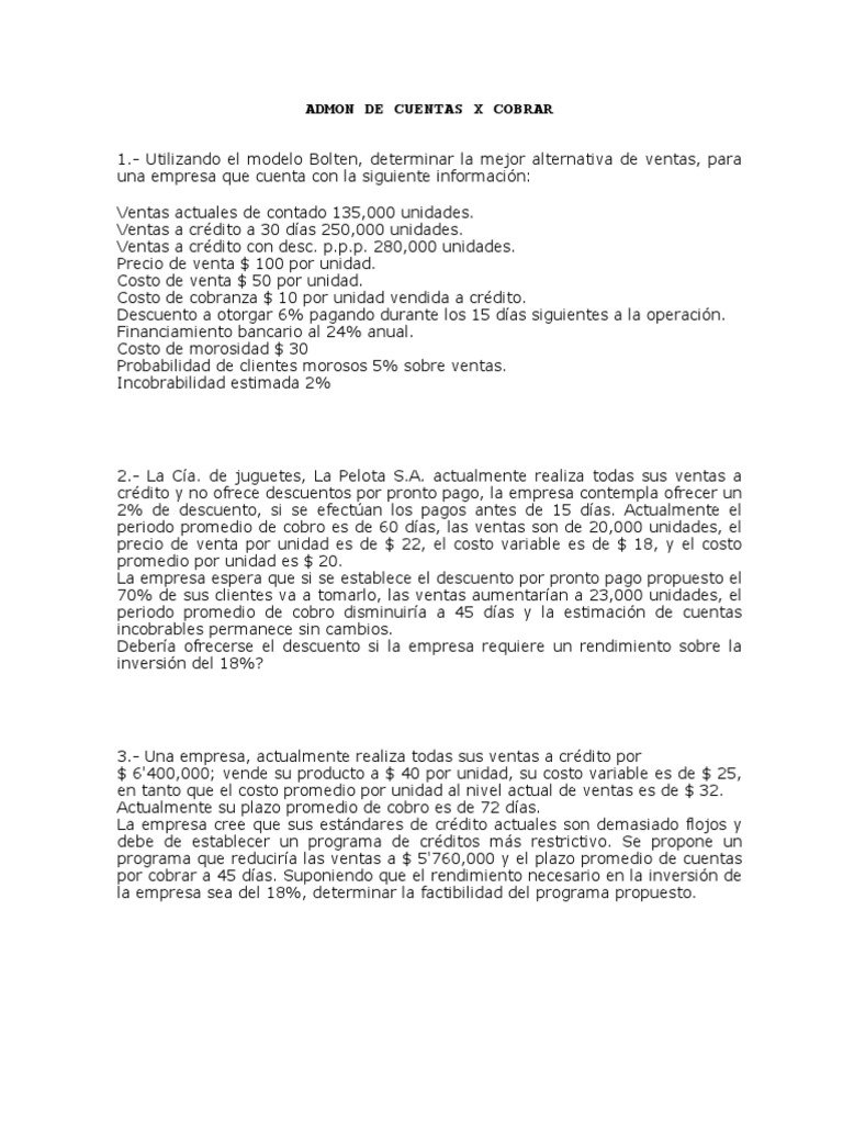 Ejercicios Admon. Ctas X Cob Feb 2022 | PDF