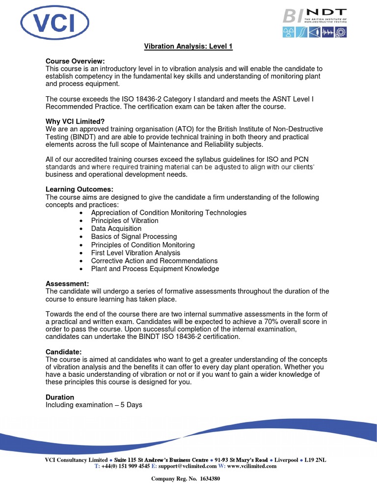 Vibration Analysis: Level 1 Course Overview | PDF | Educational ...