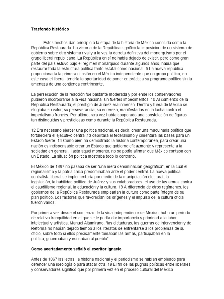 Resumen de La Republica Restaurada | PDF
