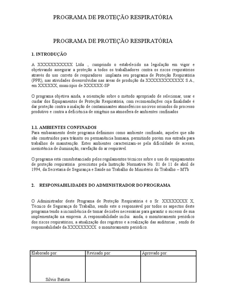 PPR Programa de Protecao Respiratoria PPR | PDF