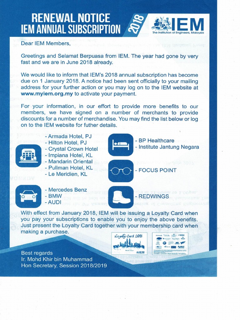 IEM Annual Subscription Renewal Notice | PDF