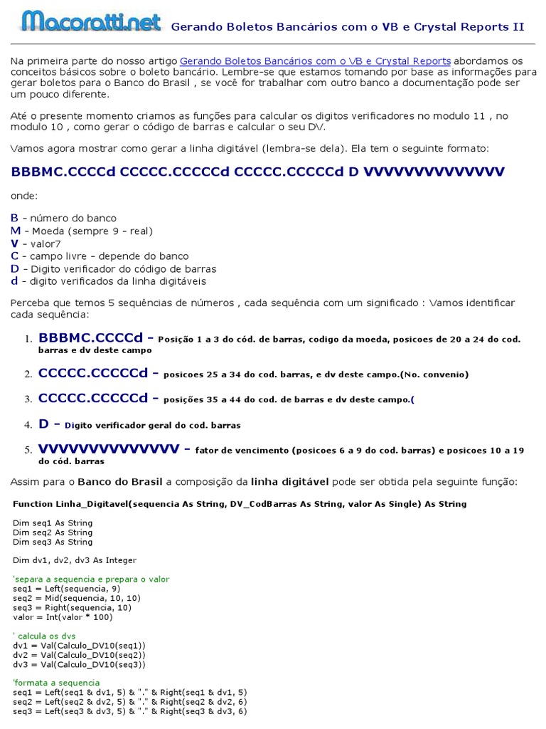 Gerando Boletos Bancários Com o VB e Crystal Reports II | PDF
