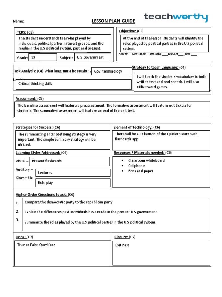 Lesson Plan Guide LPG Word-Jc | PDF