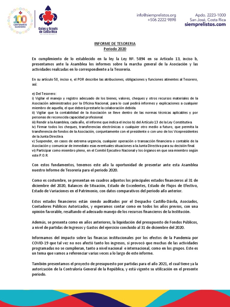 Informe de Tesorería 2020: Análisis Financiero | PDF | Contabilidad ...