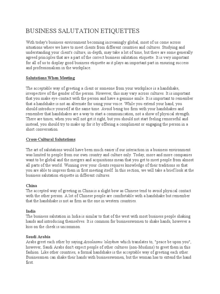 Business Salutation Etiquettes | PDF | Human Communication | Communication
