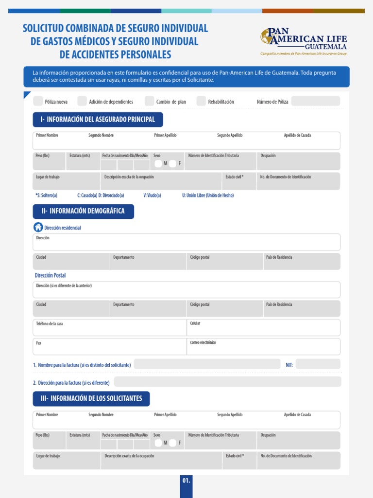 Solicitud Poliza Salud Individual PALIG | PDF | Póliza de seguros | Seguro