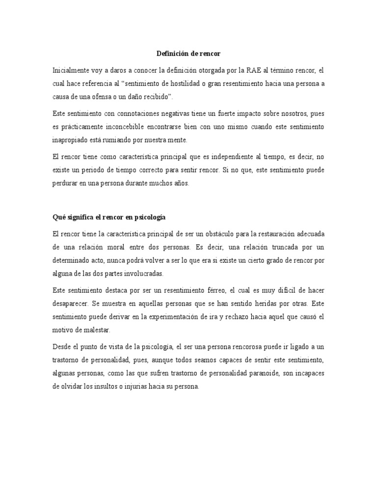 Definición y características del rencor desde una perspectiva ...