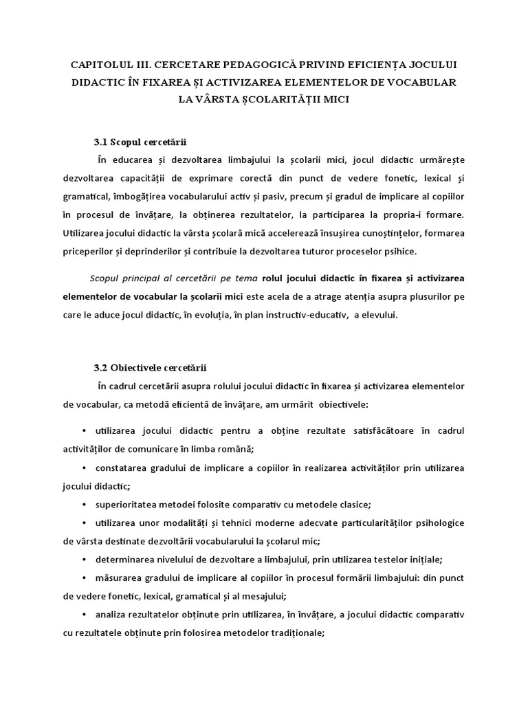 Model Orientativ Cercetare Joc Didactic | PDF