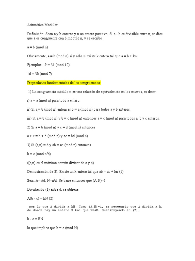 Aritmética Modular | PDF | Álgebra abstracta | Teoría de los números