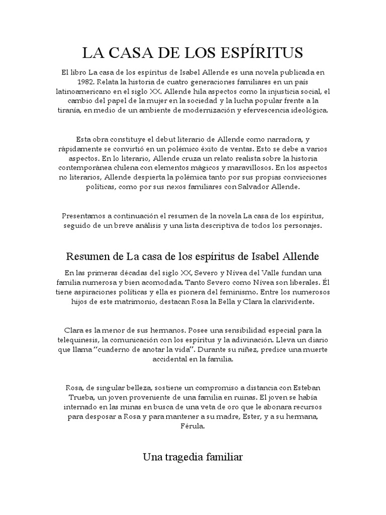 La Casa de Los Espiritus | PDF
