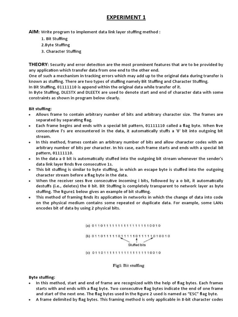 Experiment 1 Write Program To Implement Data Link Layer Stuffing Method Pdf Routing 8892