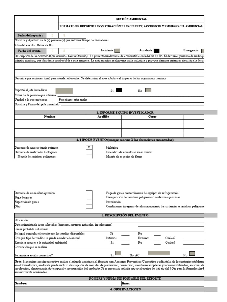 Formato de Apoyo de Accidentes Ambientales | PDF
