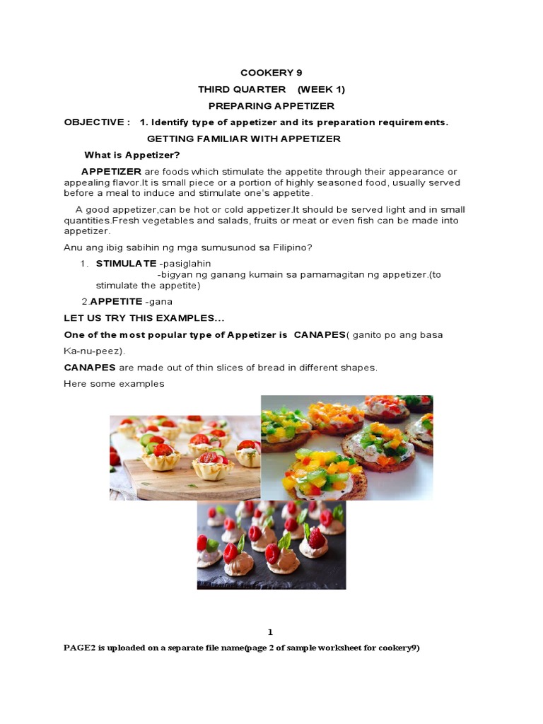Sample Worksheet (Cookery 9) | PDF