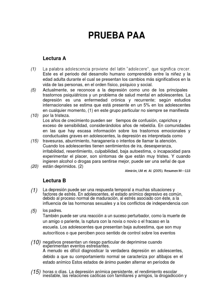 Prueba PAA | PDF | Depresión (estado de ánimo) | Relatividad general