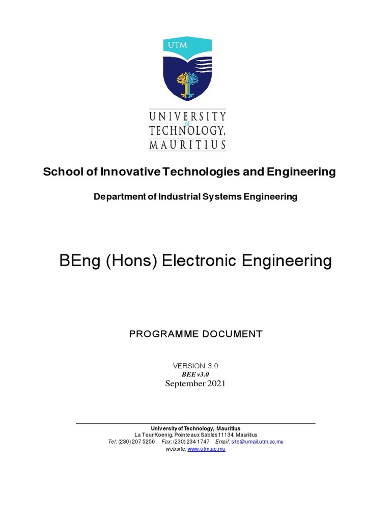 Beng (Hons) Electronic Engineering: School of Innovative Technologies ...