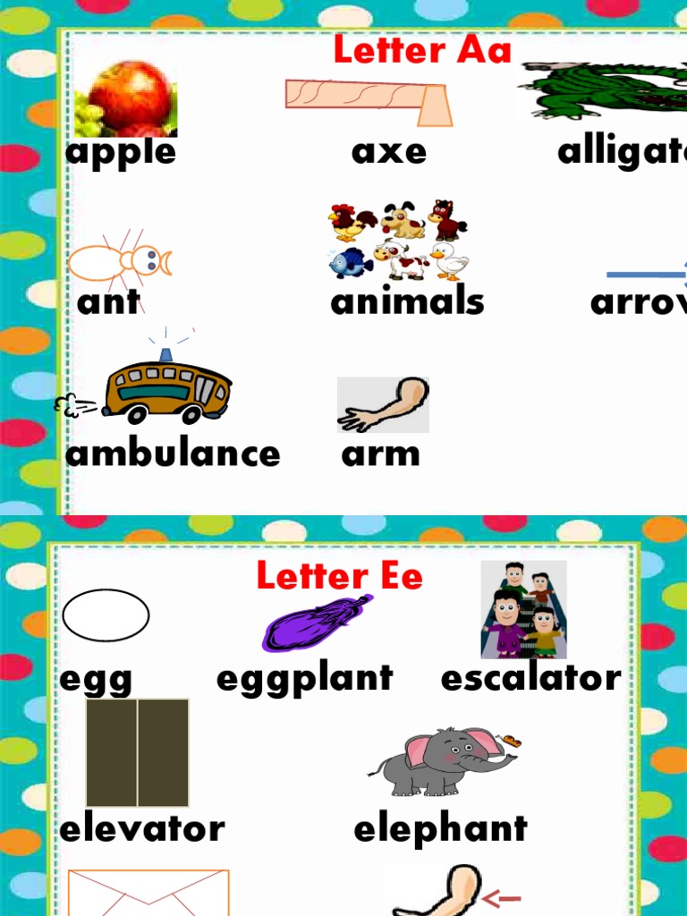 Letter Aa Apple Axe Alligator Ant Animals Arrow Ambulance Arm | PDF