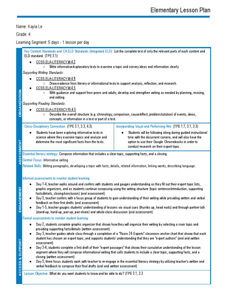 Informative Writing Lesson Plan for 4th Grade | PDF | Expert | Learning