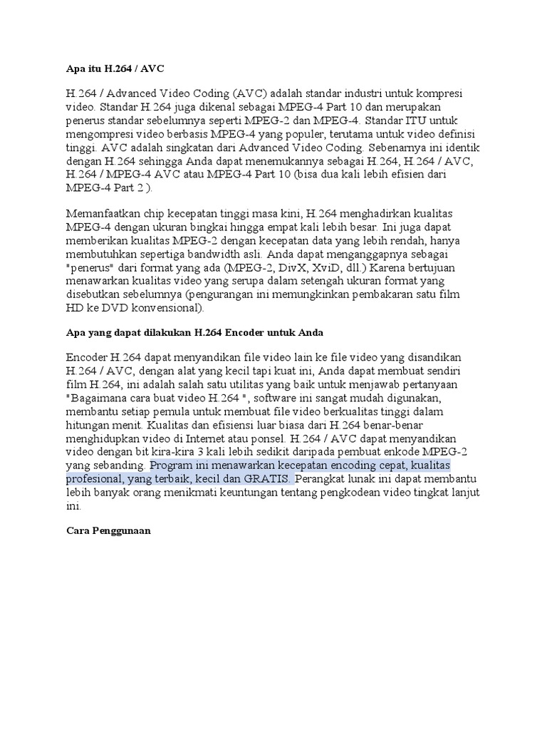 Apa Itu Encoder Video H264 | PDF